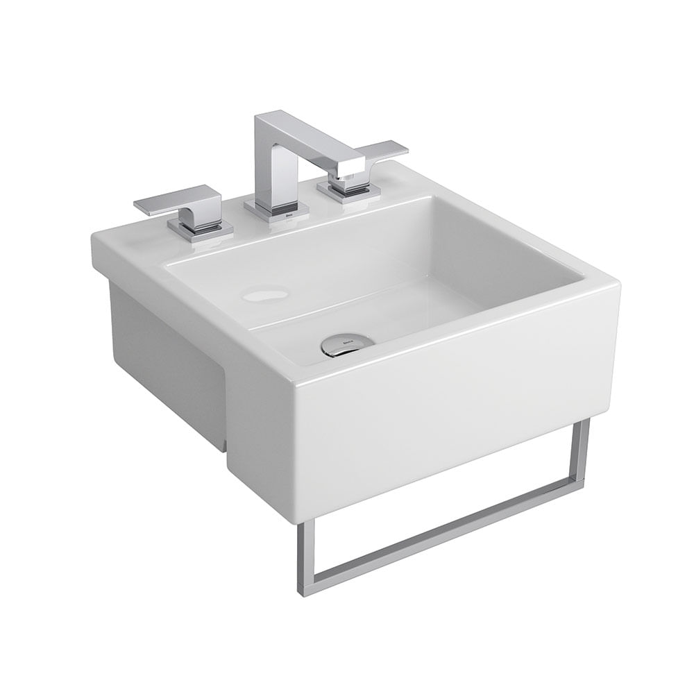 Cuba de Semi Encaixe Quadrada Branca com Porta Toalha 42x42cm L83C ...