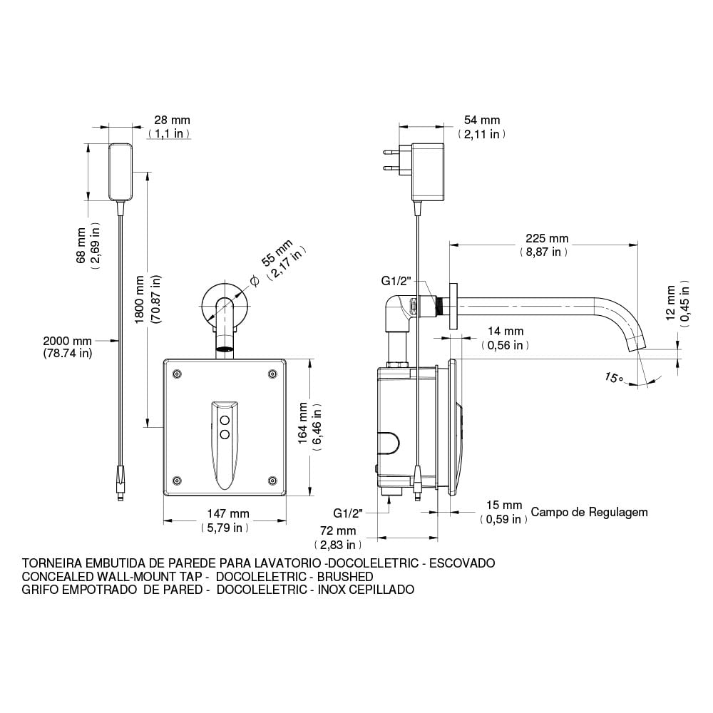 Torneira para Banheiro de Parede Embutida com Sensor Cromada/Inox ...